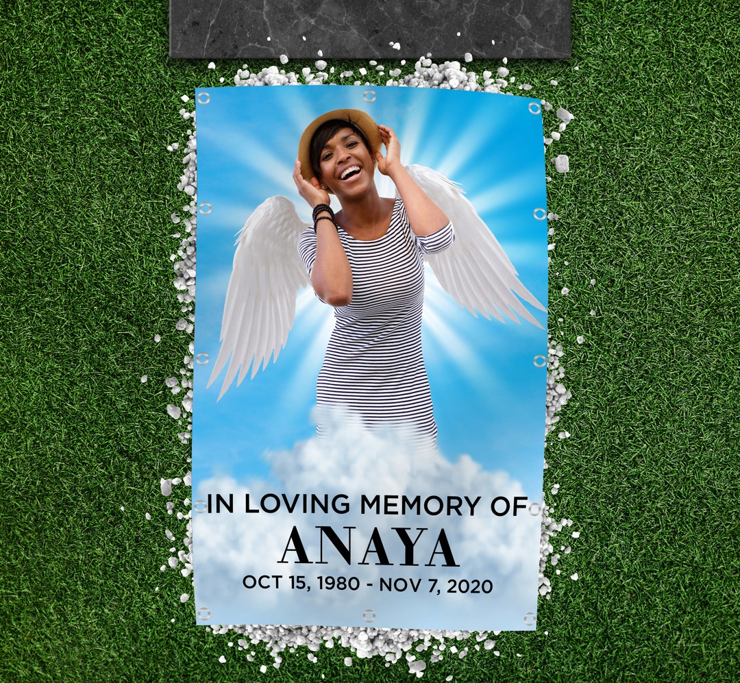Funeral Grave Blanket, Memorial Grave Banner, Blue Sky Clouds, in ...