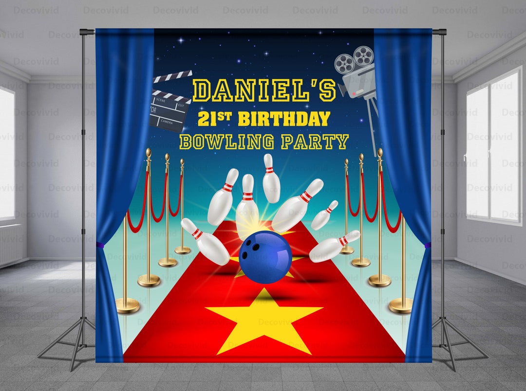 Bowling Party Birthday Backdrop, Personalized Backdrop, Bowling Pin ...