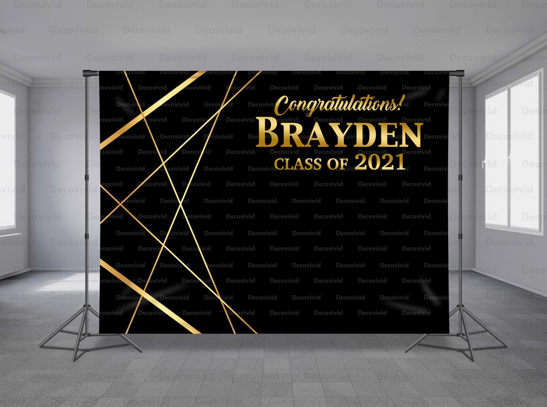 Graduation Step and Repeat Party Backdrop, Class of 2021, Black Gold ...