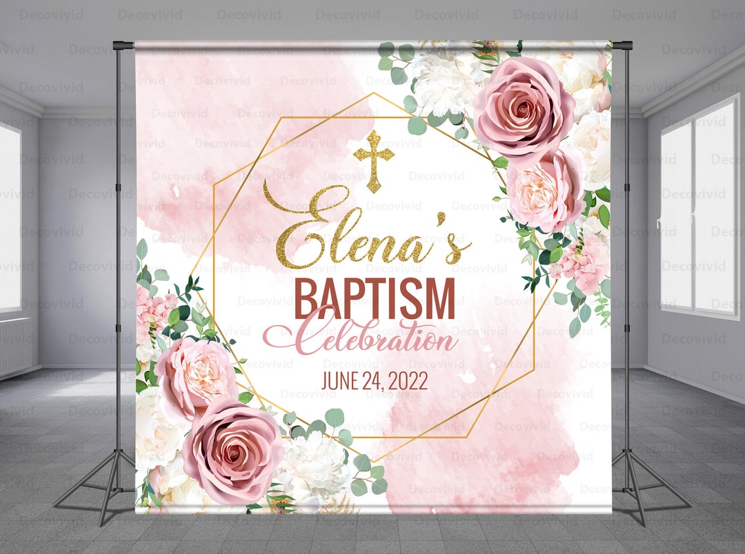 Pink Floral Baptism Backdrop, Christening Backdrop, Holy Baby Theme ...