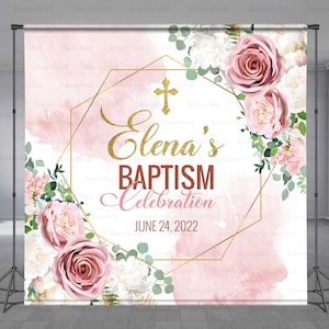 Pink Floral Baptism Backdrop, Christening Backdrop, Holy Baby Theme ...