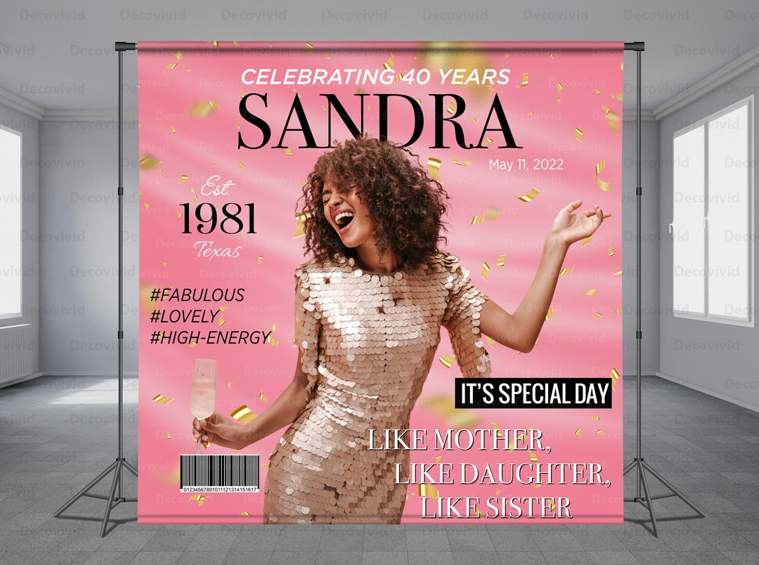 Magazine Cover Birthday Backdrop, Personalized Message, Custom Color ...