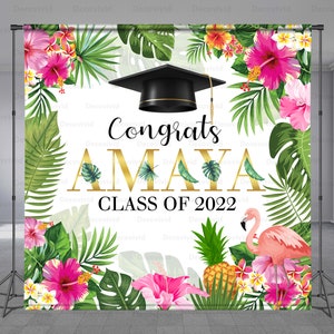 Hawaiian Flower Graduation Cap Backdrop, Customized Floral Background ...