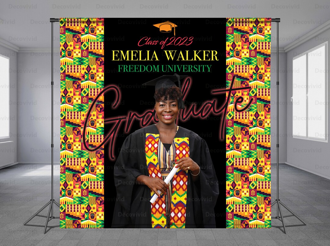 African Pattern Graduation Party Backdrop, Add Photo, Graduate ...