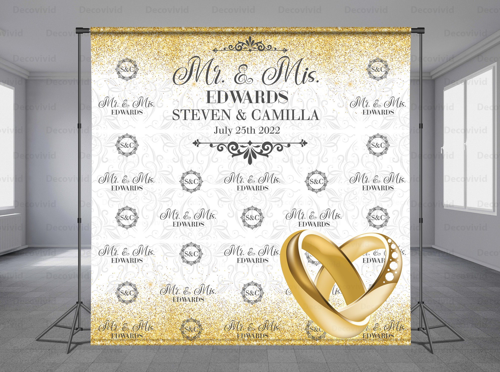 Wedding Gold Rings Step and Repeat Backdrop Banner Mr and - Etsy