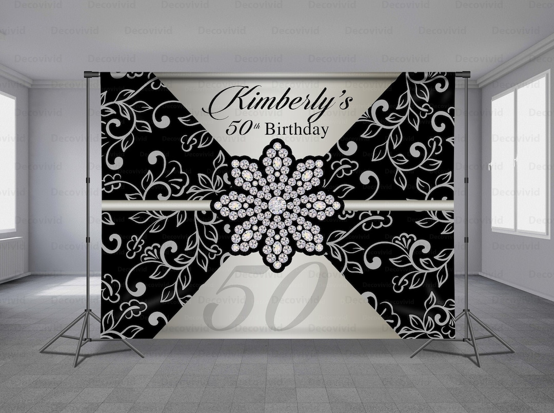 50th Birthday Black Silver Step and Repeat, Pattern Backdrop, Sliver ...