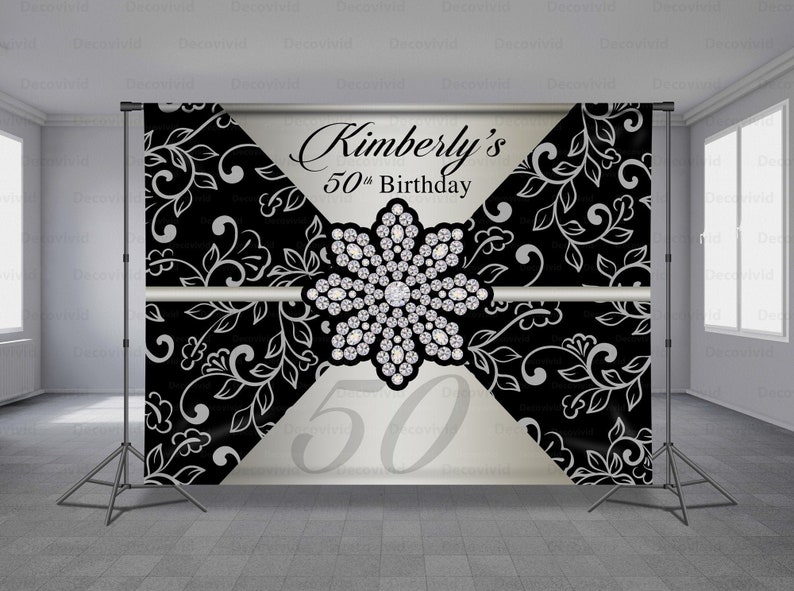 50th Birthday Black Silver Step and Repeat Pattern Backdrop - Etsy