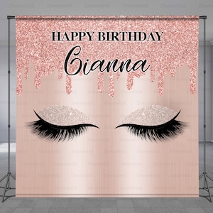 Eyelash Birthday Backdrop, Glitter Drip, Rose Gold Background, Sparkle ...