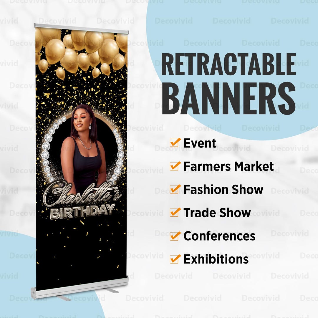 Custom Birthday Retractable Banner and Stand, Step and Repeat ...