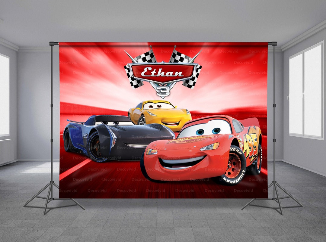 Three Cars, Fast Car, Birthday Backdrop, Cruz Car, Personalized Banner ...