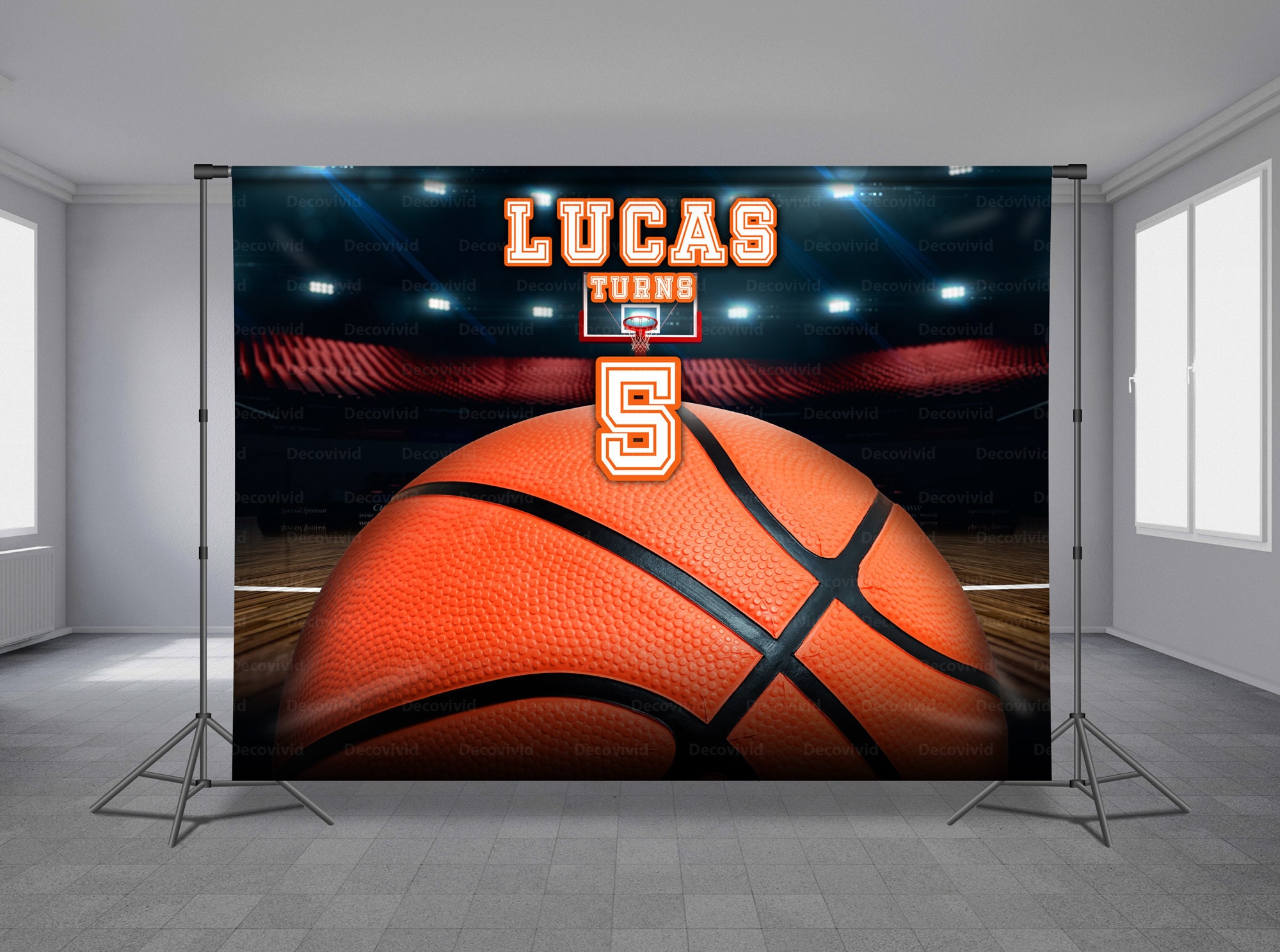 Basketball Ball and Court Birthday Backdrop, Editable Background, Sport ...