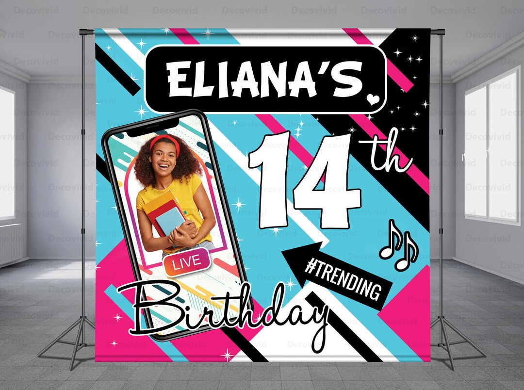 Social Media Birthday Backdrop, Teen Theme, Cellphone, Custom Backdrop ...