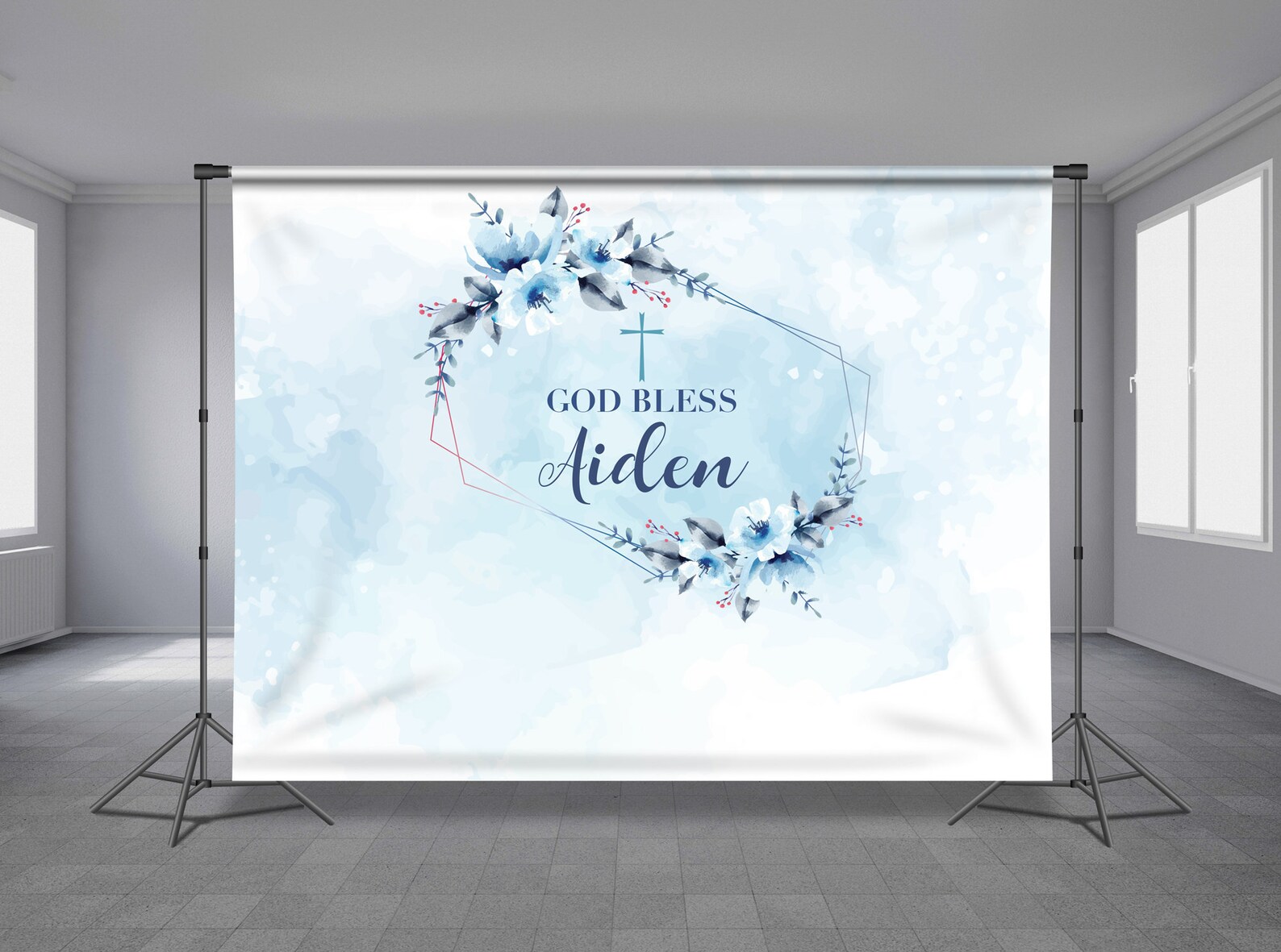 Baptism Christening Backdrop Holy Baby Boy Theme Blue Floral - Etsy