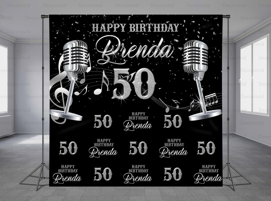 Vintage Microphone Birthday Backdrop, Singer, Musical Theme, Music Note ...