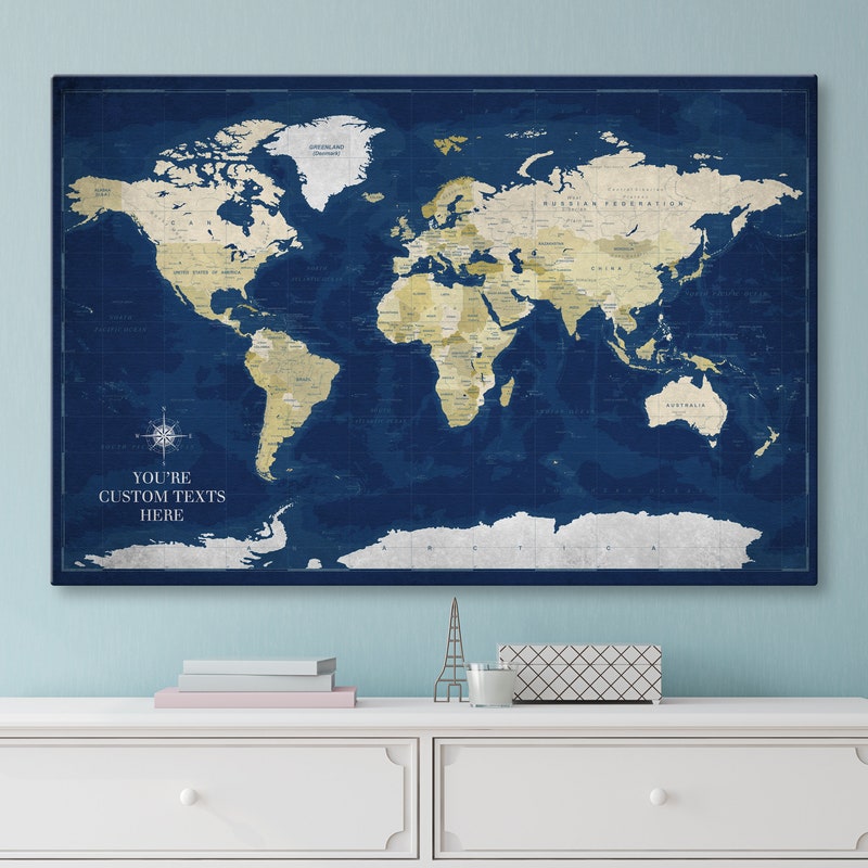 Blue World Map - Etsy