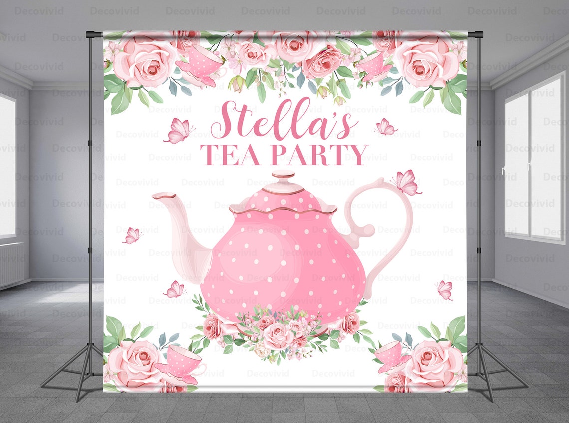 Tea Party Birthday Backdrop Pink Design Tea for Two | Etsy
