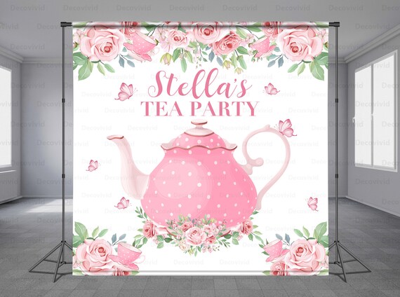 Tea Party Birthday Backdrop Pink Design Tea for Two | Etsy