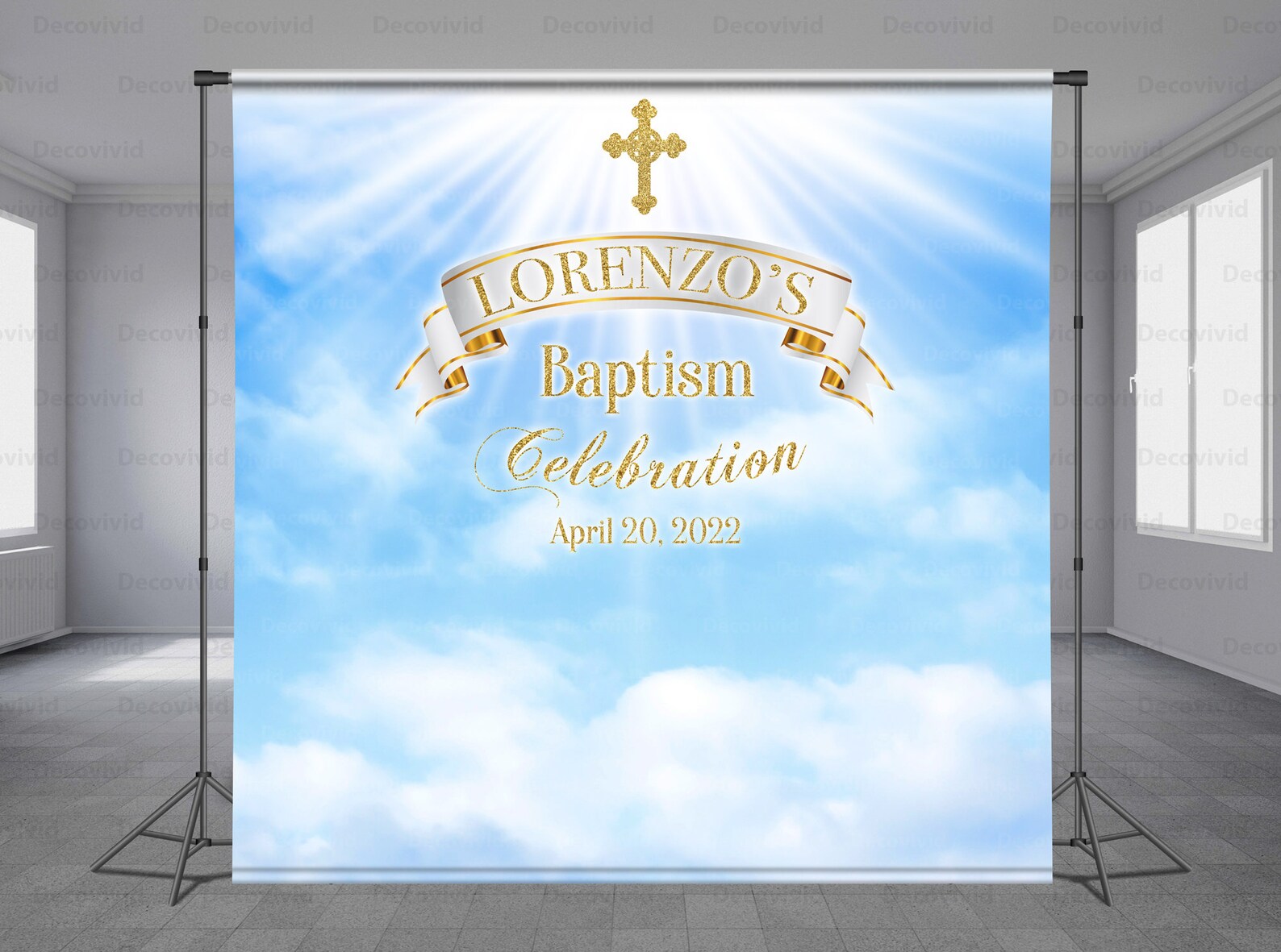 Blue Sky Baptism Backdrop, Personalized Christening Backdrop, Holy Baby ...