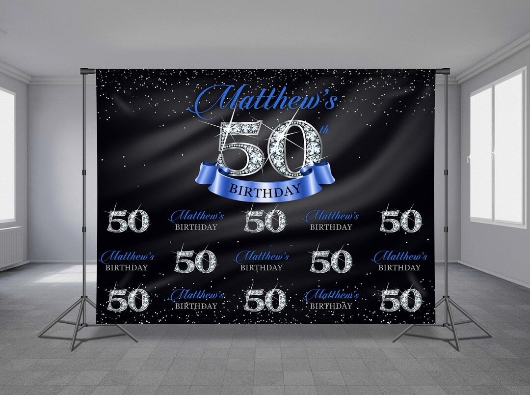 50th Birthday Silver Step and Repeat, Backdrop, Bling Diamond, Editable ...