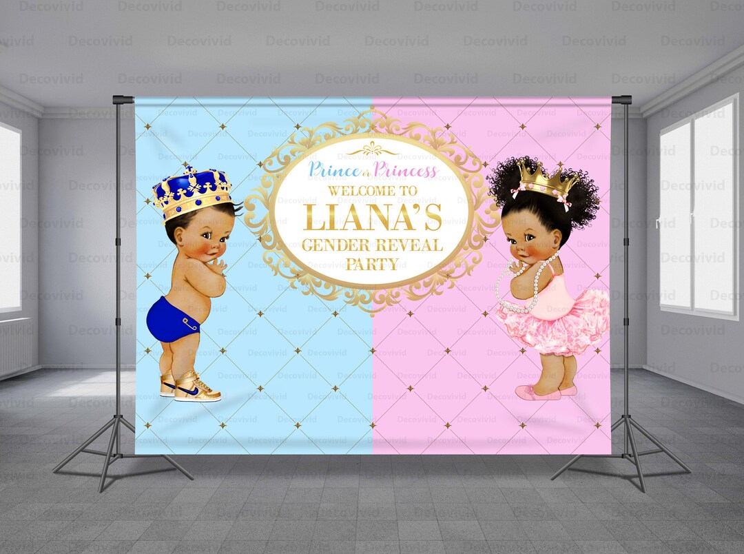 Prince or Princess, Gender Reveal Party Backdrop, Pink Blue, Boy or ...