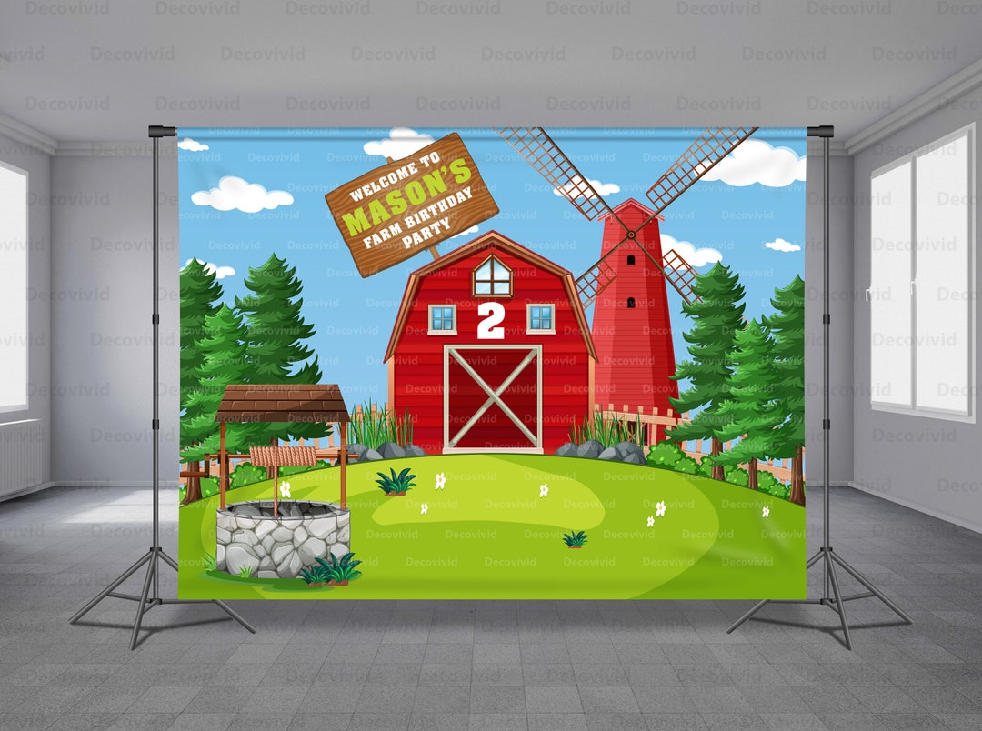 Farm and Barn Custom Birthday Backdrop, Windmill, Barnyard, Nature ...