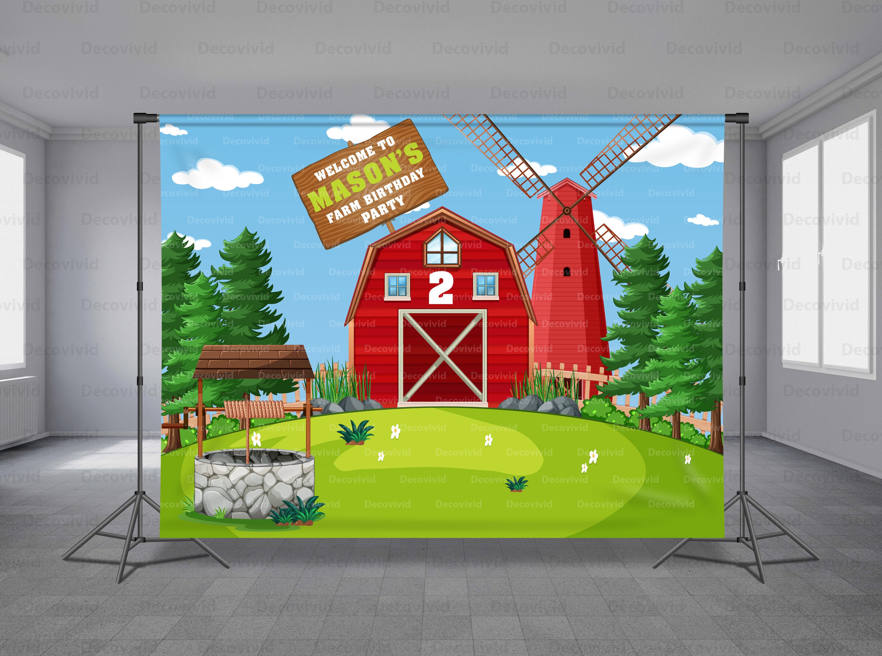 Farm and Barn Custom Birthday Backdrop Windmill Barnyard | Etsy