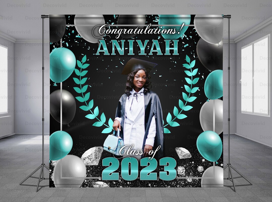 Teal and Turquoise, Graduation Backdrop, Balloons, Confetti Background ...