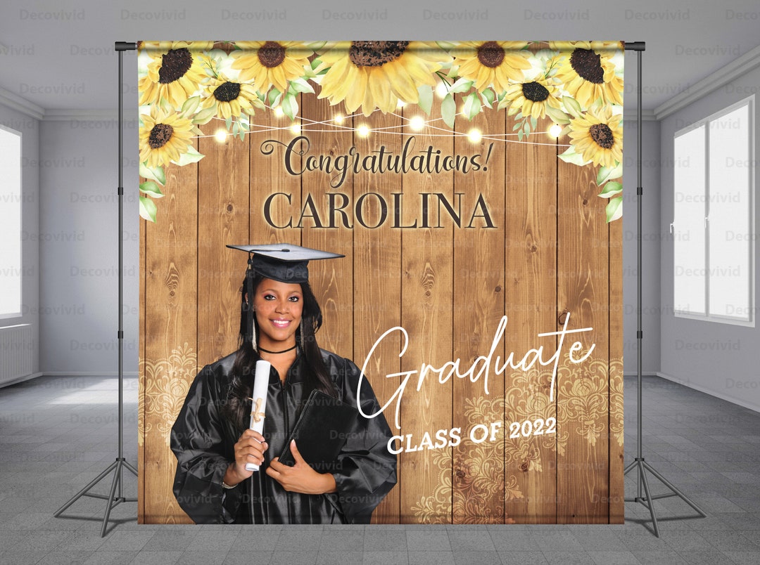 Graduation Backdrop, Grad Photo Booth, Wood Background, Add Photo, Step ...