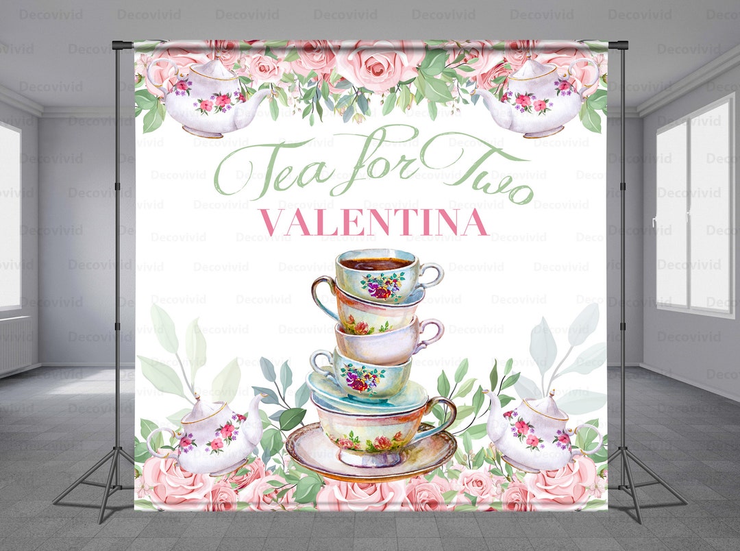 Tea Cups Party Birthday Backdrop, Tea for Two, Flowers, Tea Pots ...