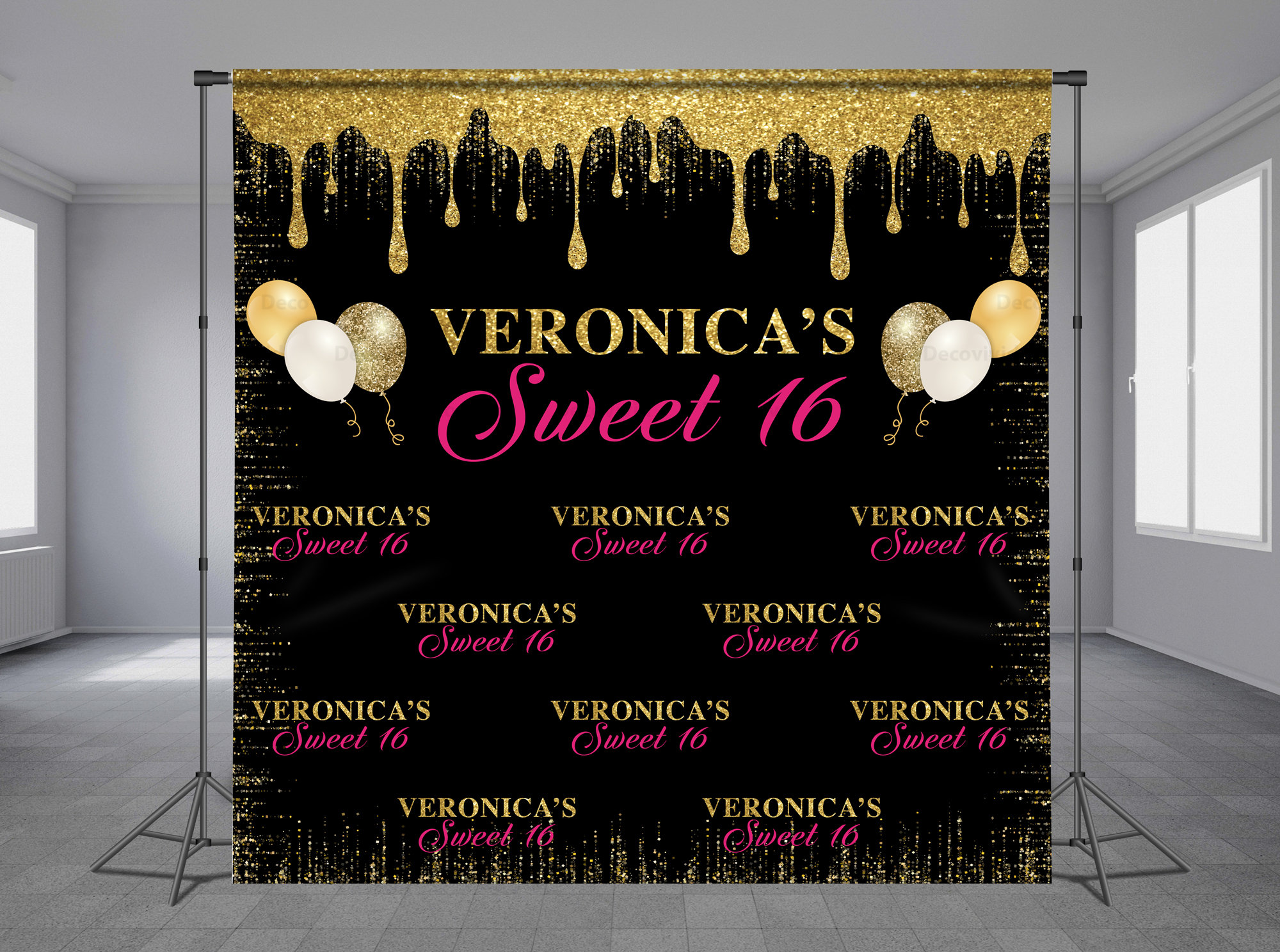 Sweet 16 Step and Repeat Backdrop Melting Glitter Gold - Etsy