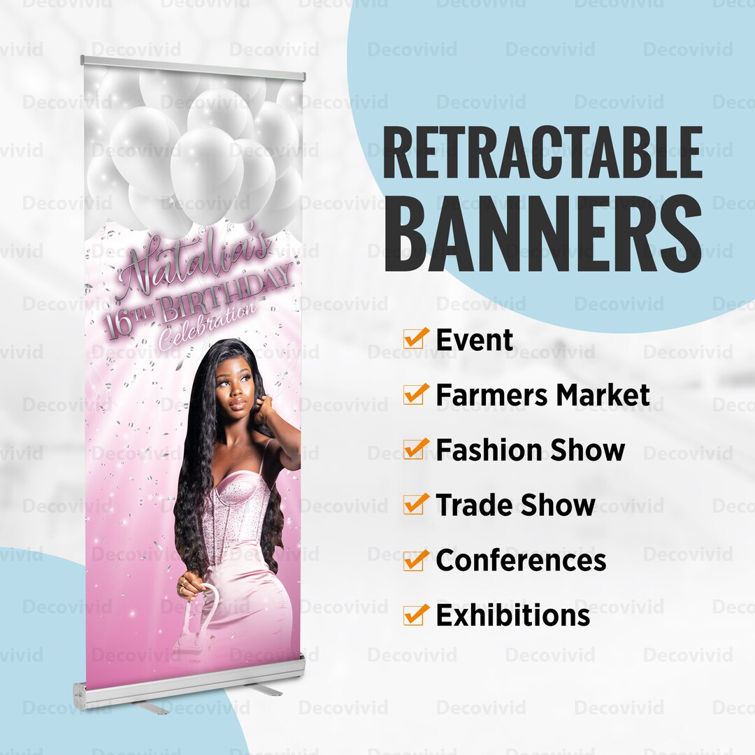 Custom Birthday Retractable Banner and Stand, Step and Repeat ...