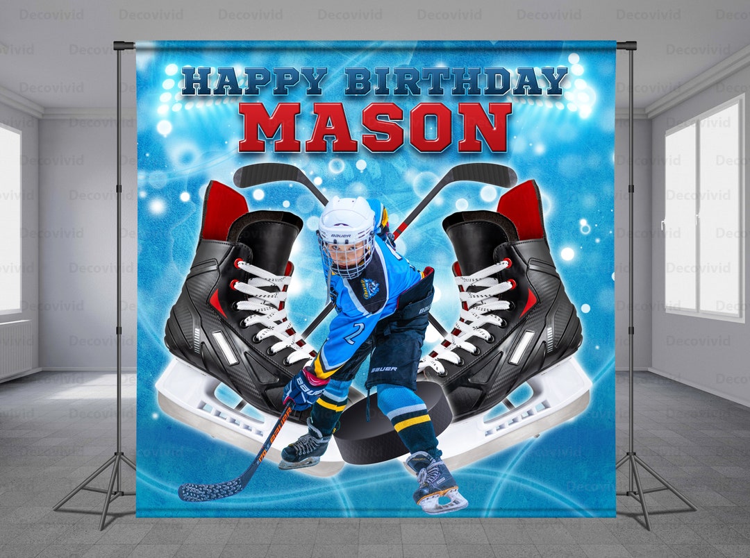 Ice Hockey Birthday Backdrop, Editable Background, Hockey Skates, Sport ...
