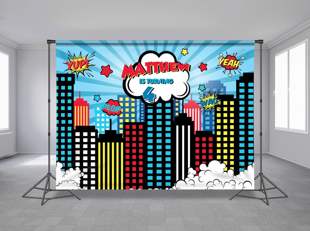Superheroes Birthday Backdrop, Superhero Cityscape Photography Backdrop ...