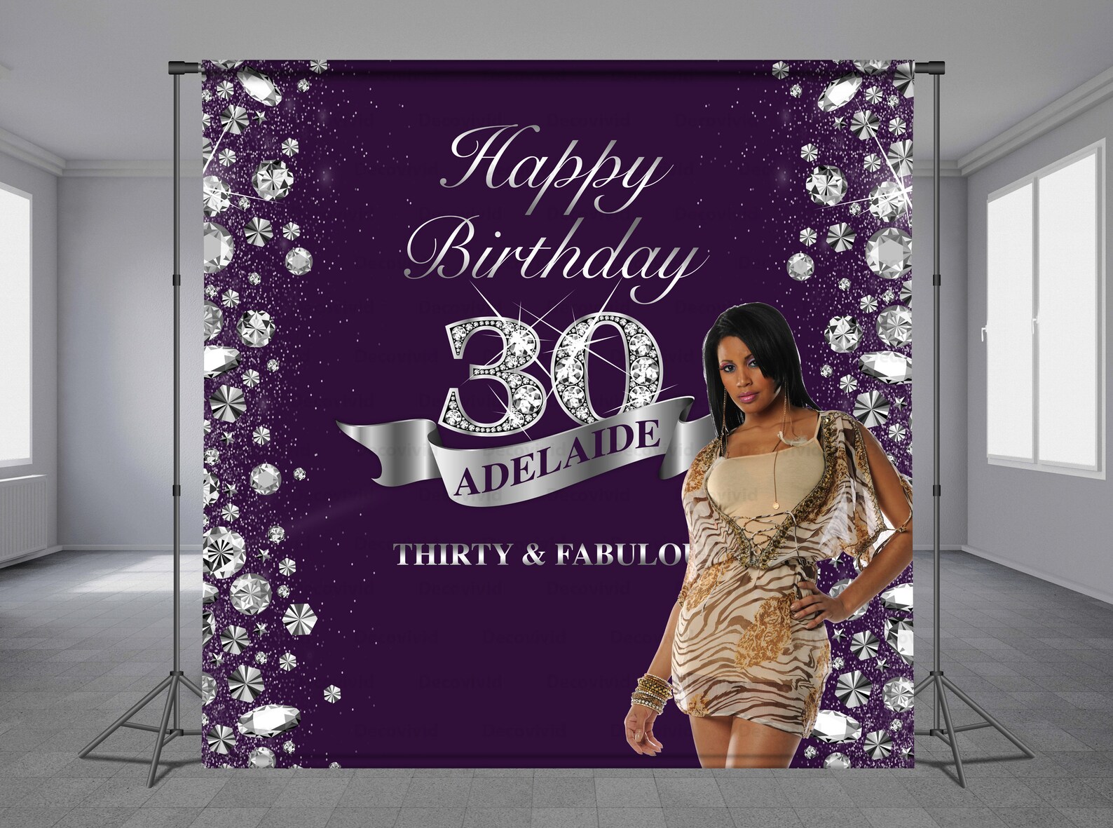 Purple 30th Birthday Backdrop Silver Glitter and Diamond - Etsy