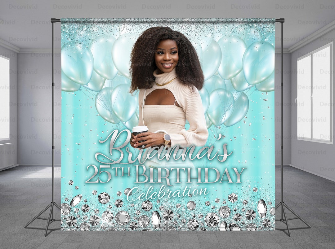Photo Birthday Backdrop, All Ages Birthday, Turquoise, Teal Photo ...