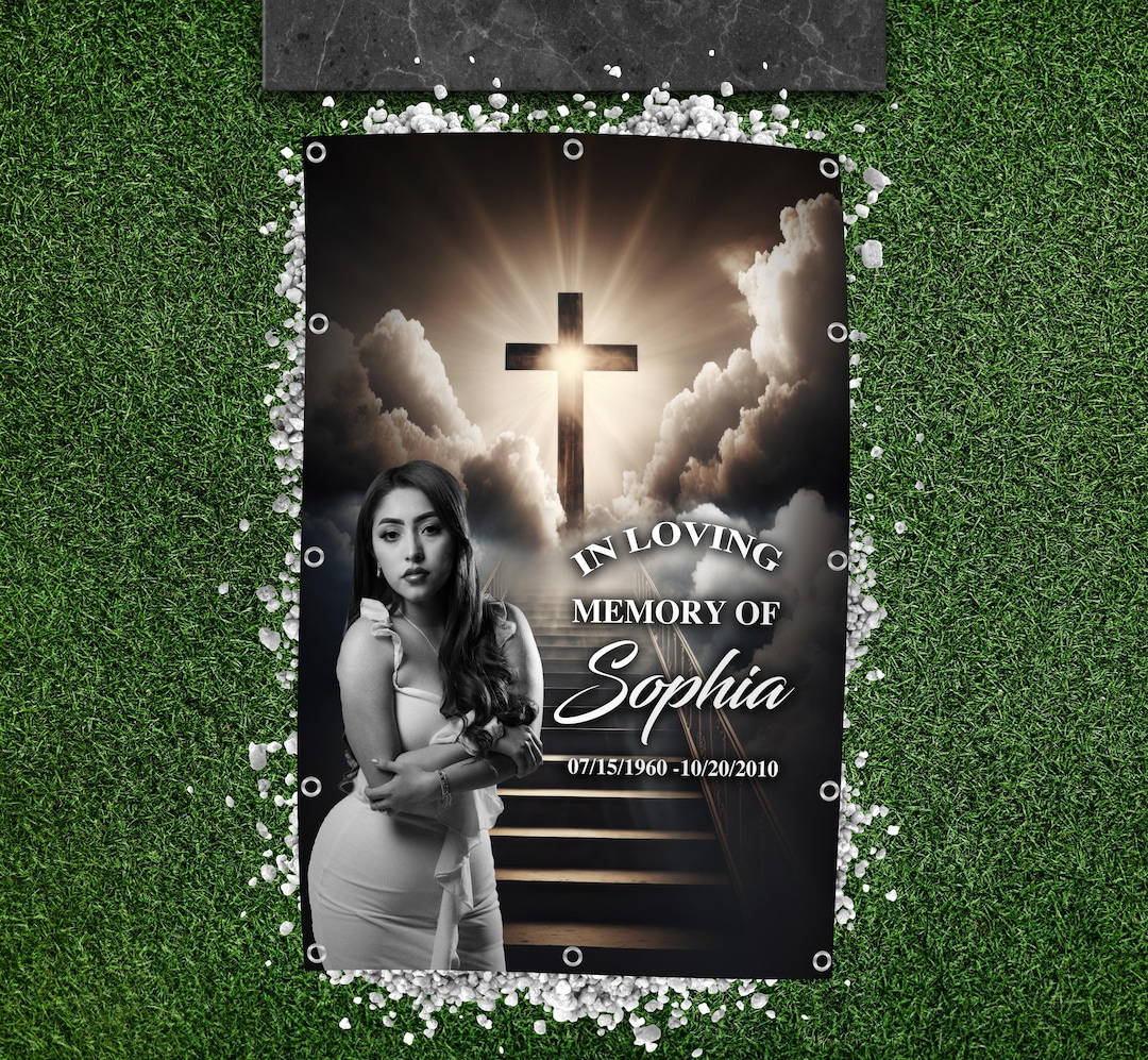 Custom Adult Grave Blanket, Memorial Grave Banner, Blue Sky Cloud, in ...