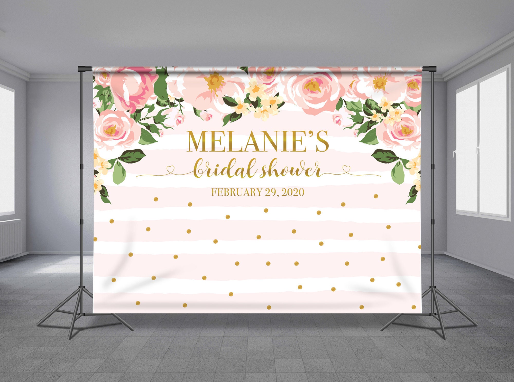 Pink Flowers Arch Backdrop Gold Glitter Dots Wedding Party | Etsy