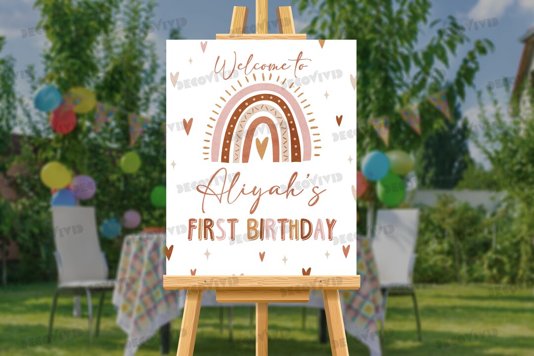 Boho Rainbow Birthday Welcome Sign, Heart Patterns, Baby Shower ...