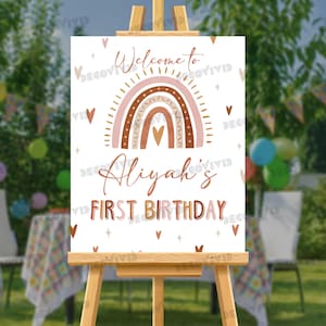Boho Rainbow Birthday Welcome Sign, Heart Patterns, Baby Shower ...