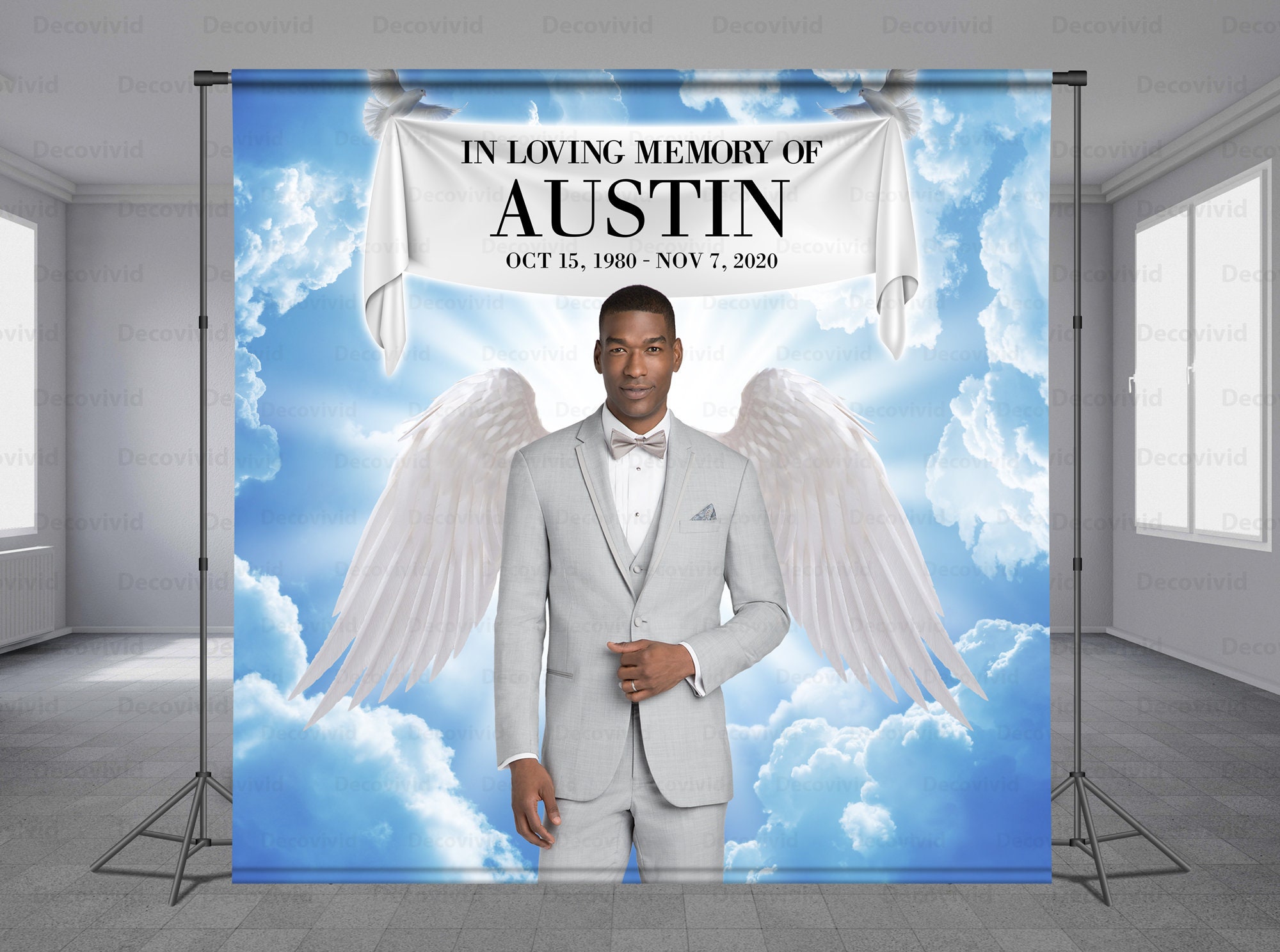 Funeral Backdrop Banner in Loving Memory Of Angel Wings - Etsy