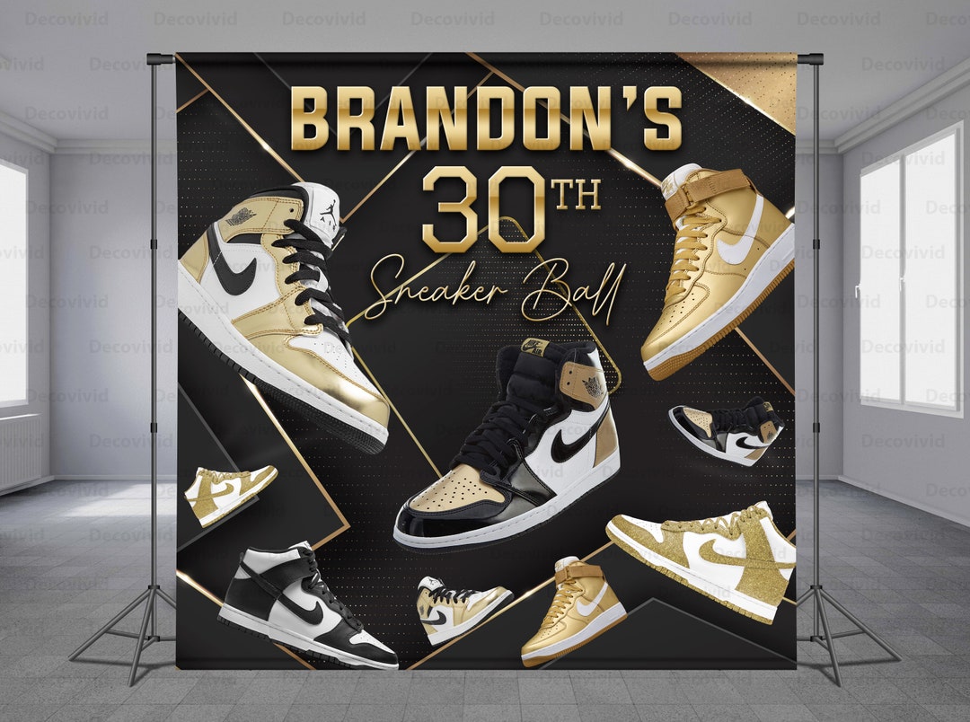 Gold and Black Sneaker Ball Backdrop, Sneaker Gala Birthday Banner ...