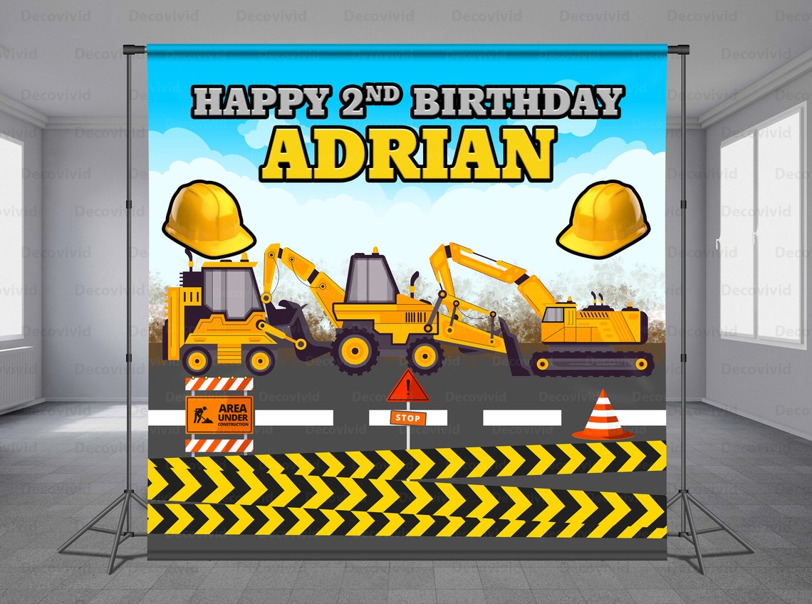 Construction Birthday Backdrop Working Trucks Personalized | Etsy