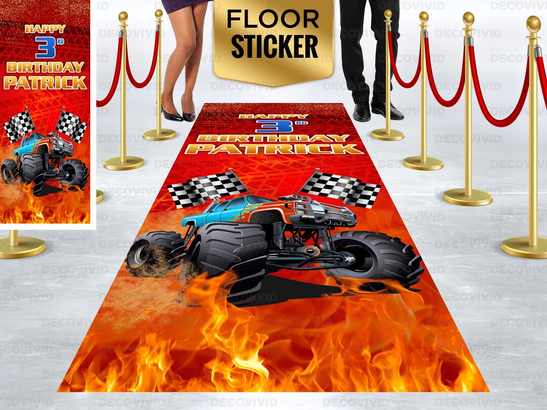 Monster Car Race, Checkered Flag, Monster Truck, Big Car Vinyl Sticker ...