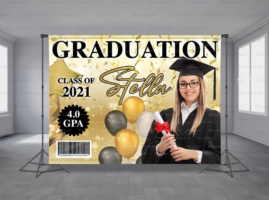Graduation Magazine Cover Party Backdrop, Class of 2021, Gold Balloon ...