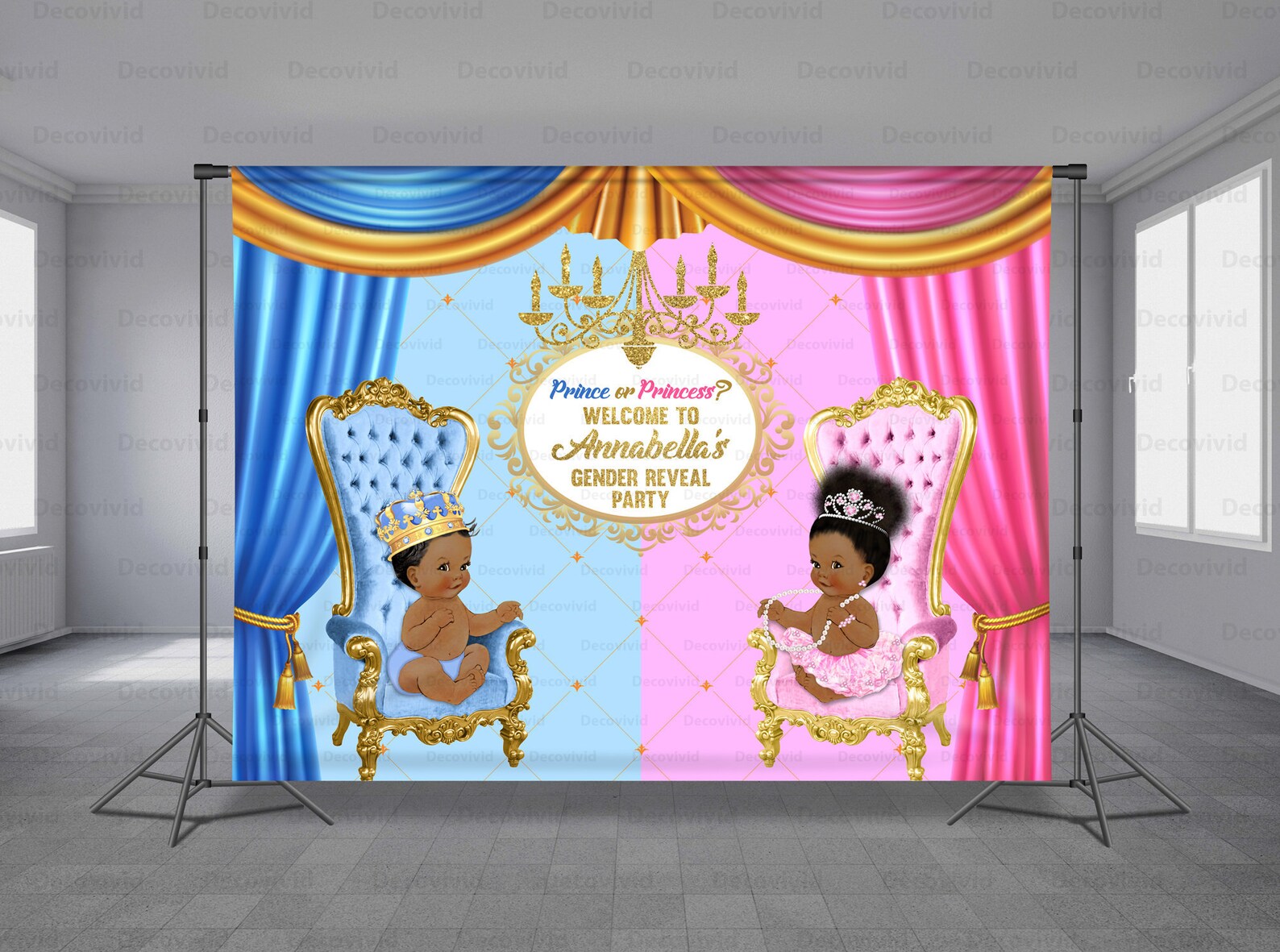 Prince or Princess, Gender Reveal Backdrop, Pink Blue Royal Curtain ...