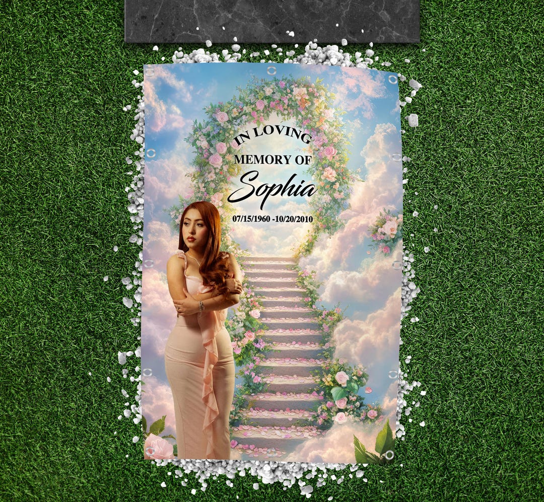 Custom Grave Blanket, Memorial Grave Banner, Blue Sky Cloud, in Loving ...