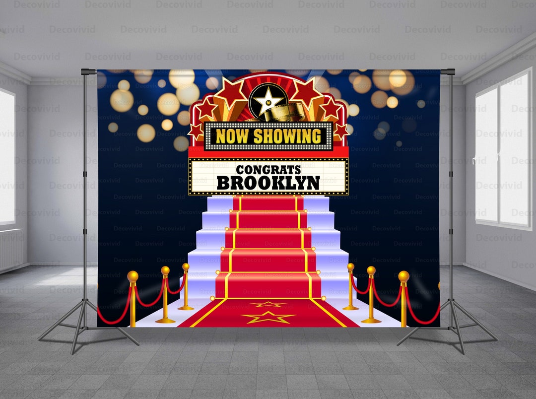 Hollywood Party Backdrop, Movie Theme Red Carpet Backdrop, Personalized ...