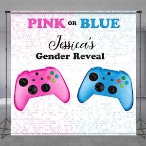 Pink and Blue Video Game Controller Gender Reveal, Party Backdrop, Boy ...