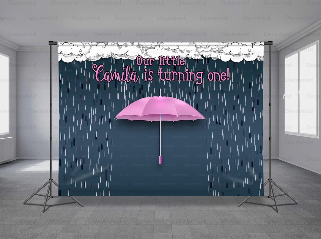 Rain Birthday Backdrop, Umbrella, Rain Baby Shower, Cloudy Banner ...