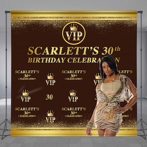 VIP Step and Repeat 30th Birthday Backdrop, VIP Logo, Brown Gold ...